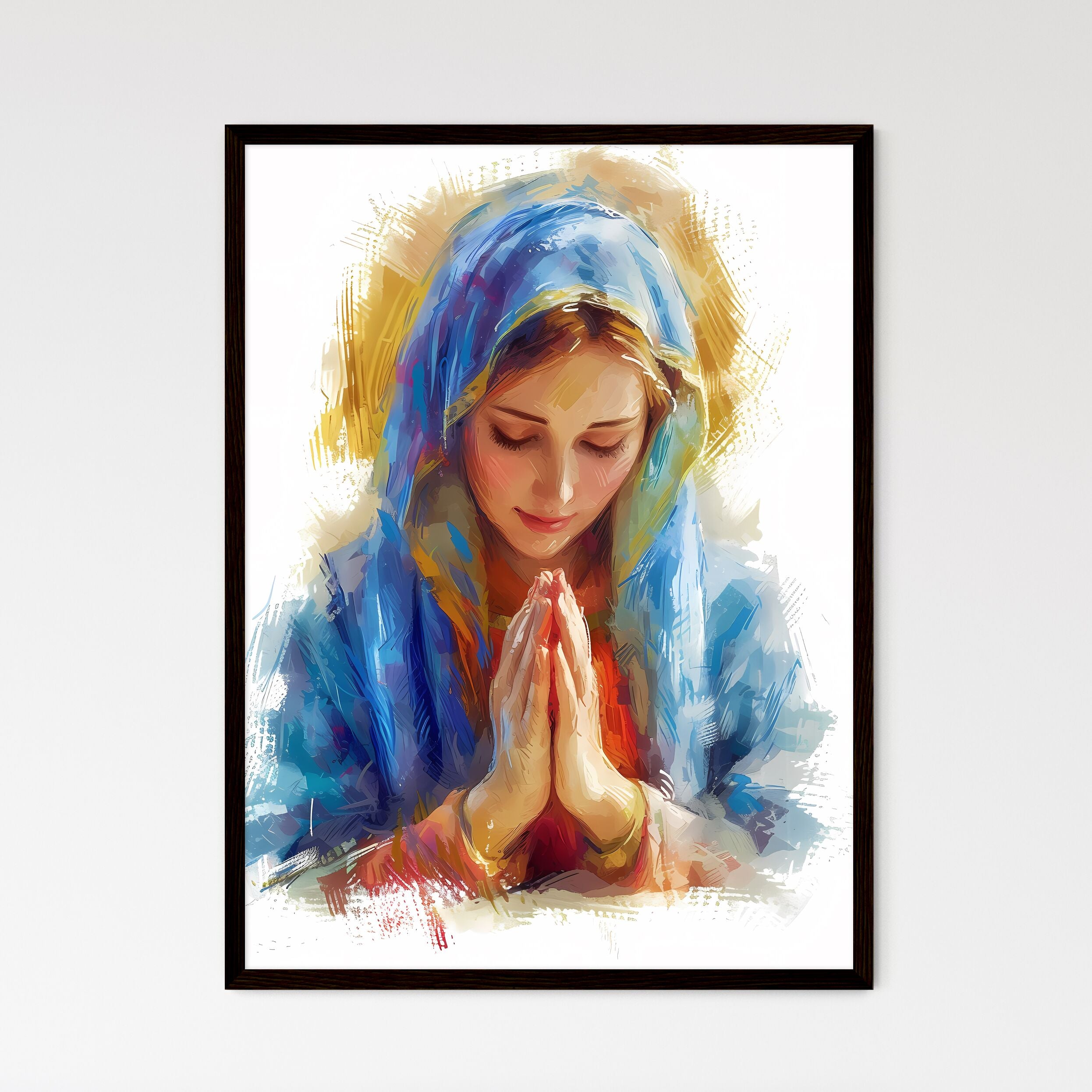 A Poster of Mary Mother Of God Poster, Halo Above Her Head, Hands In ...