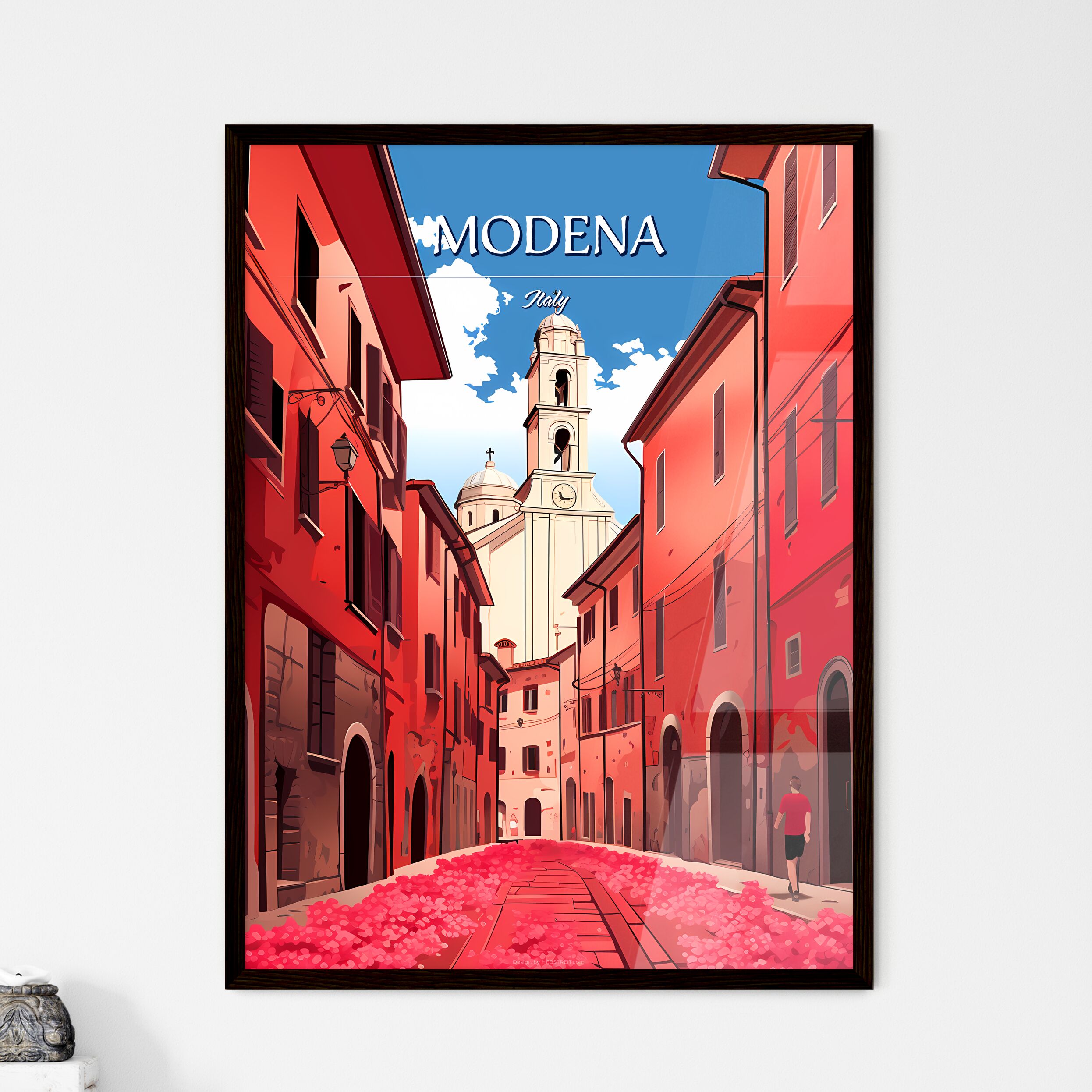 A Poster of Modena, Italy - A Person Walking Down A Street With A ...