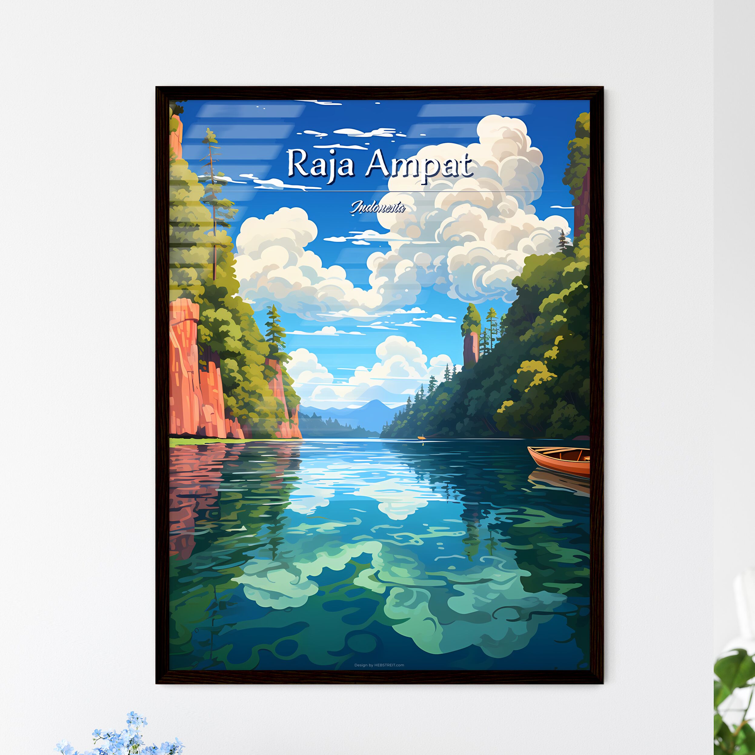 A Poster of Raja Ampat, Indonesia - A Boat On A Lake by HEBSTREIT