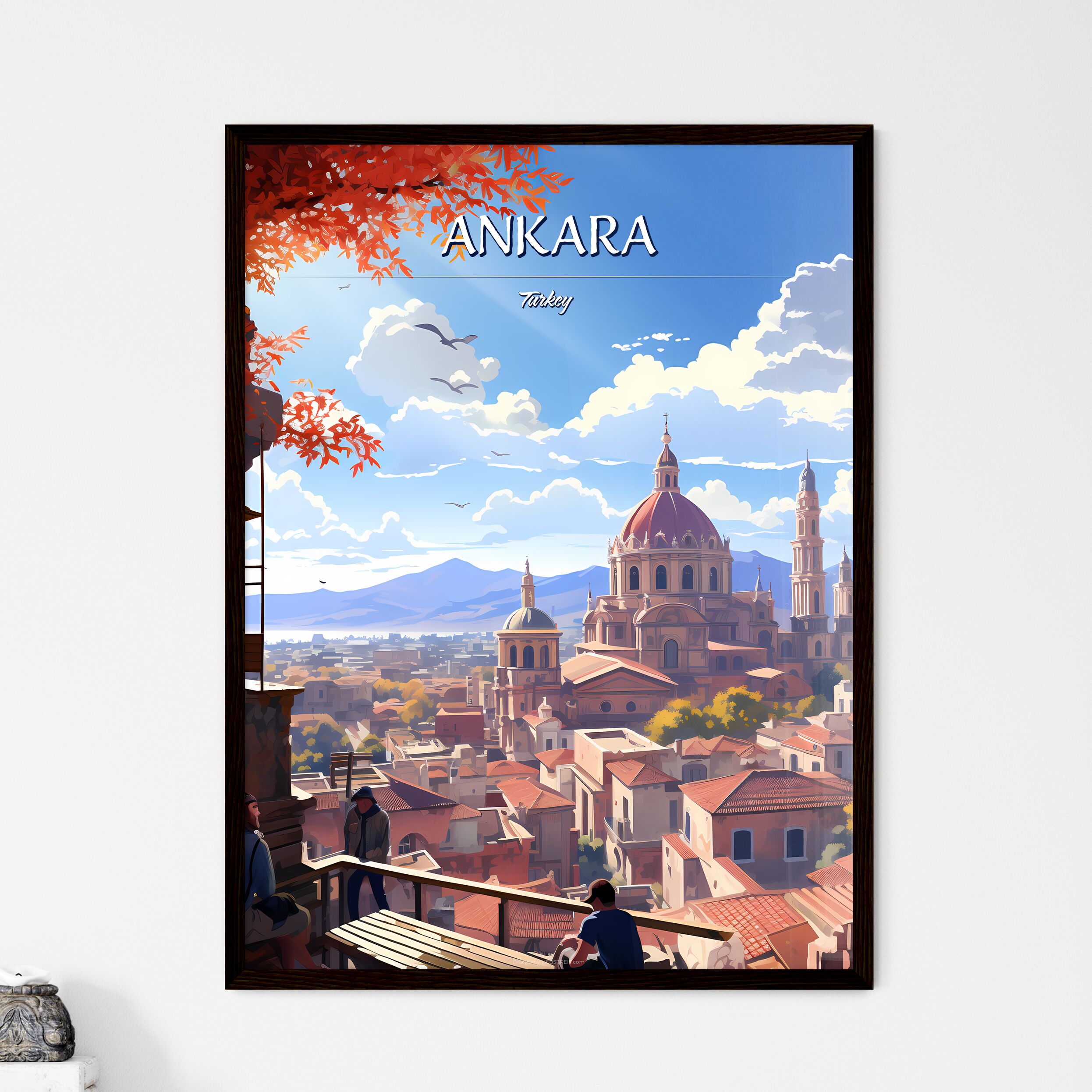 A Poster of Ankara, Turkey - A City With A Building And Mountains In ...