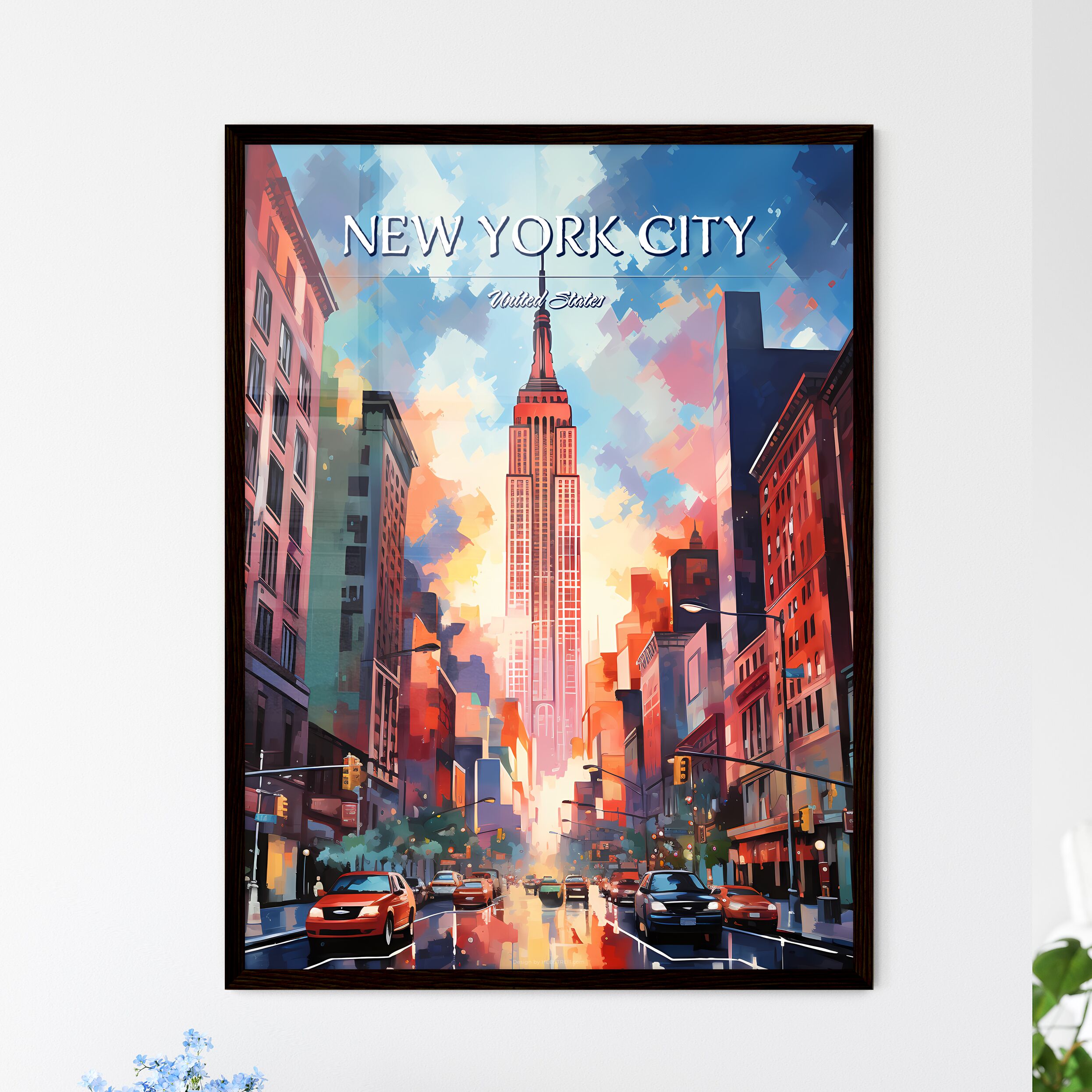 A Poster of New York City - A City Street With A Tall Building In The ...