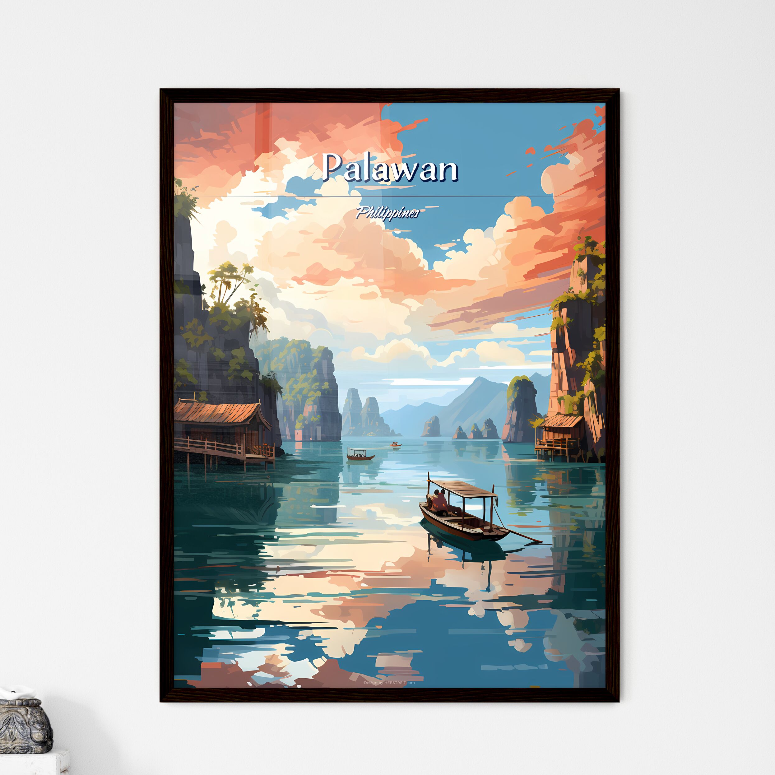 A Poster of Palawan, Philippines - A Painting Of A Boat On A Body Of ...