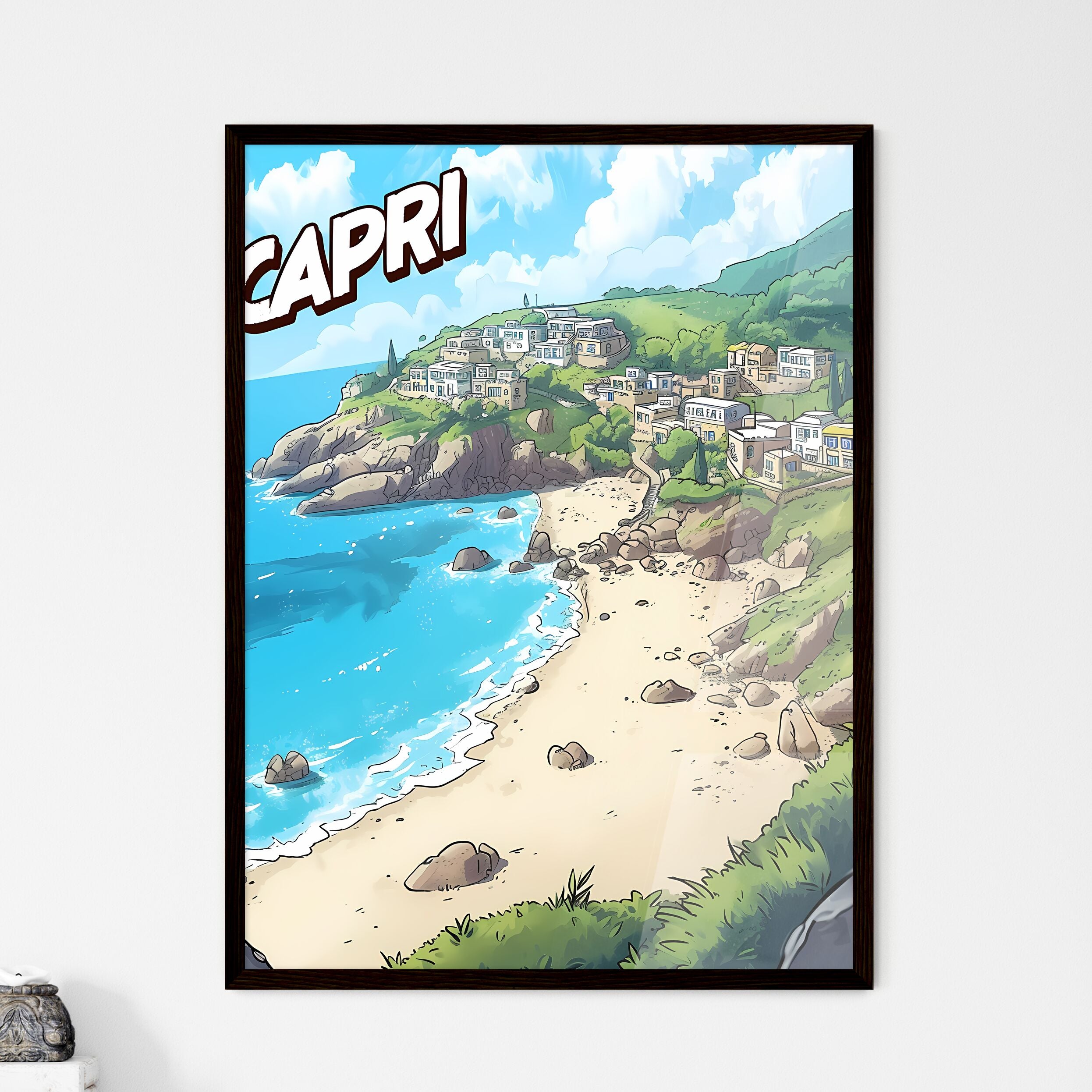 Capri Italy poster with text CAPRI in bodony - Framed Art Print – HEBSTREIT