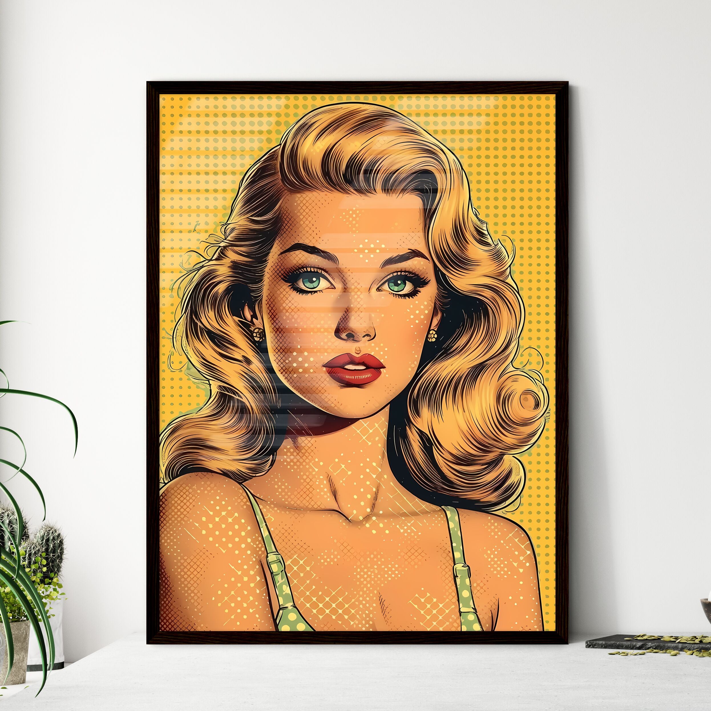 A Poster of 1959 Pin Up Girl - A Woman With Long Hair And Green Eyes by ...