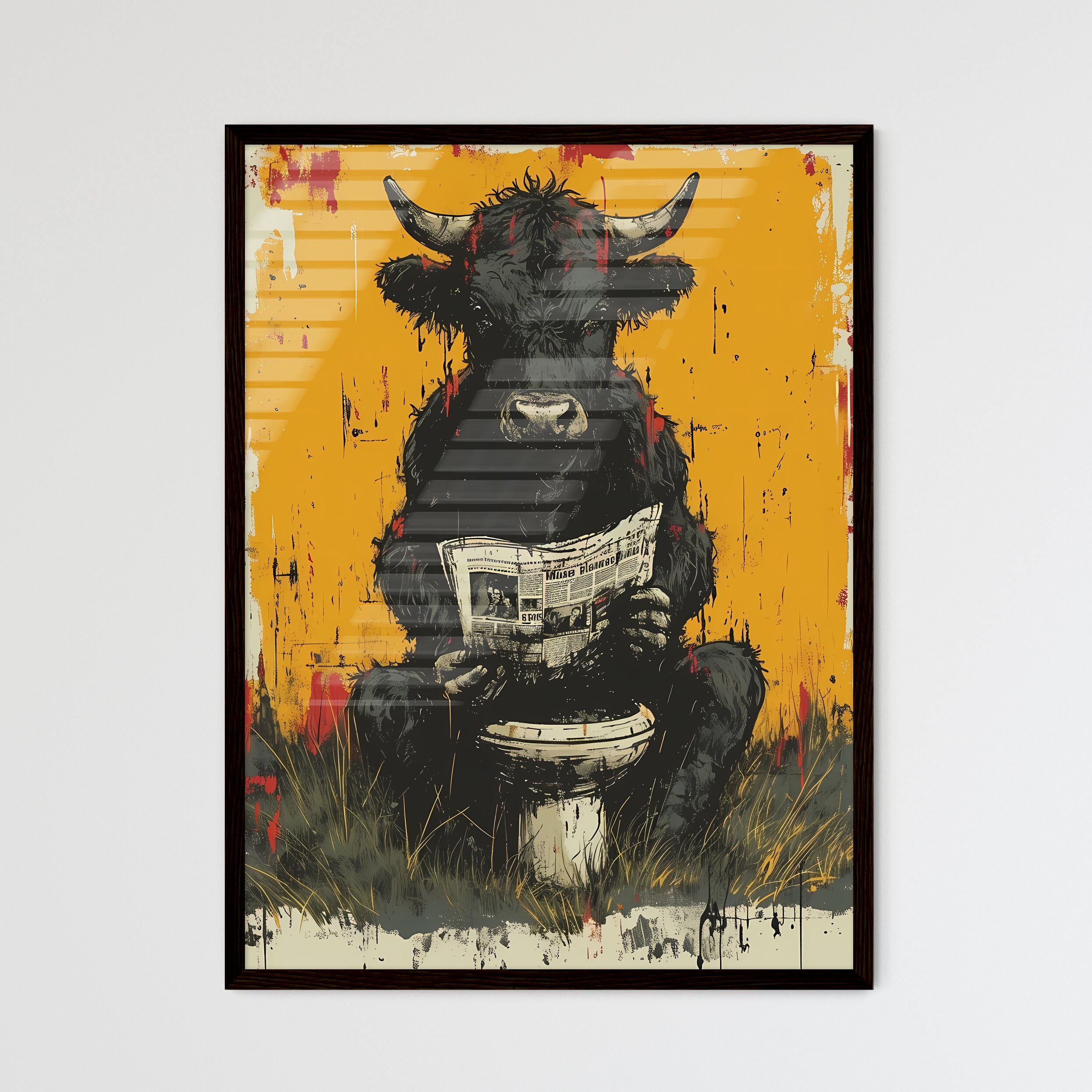 A Poster of A Cow Sitting On A Tiny Toilet - A Bull Sitting On A Toilet ...