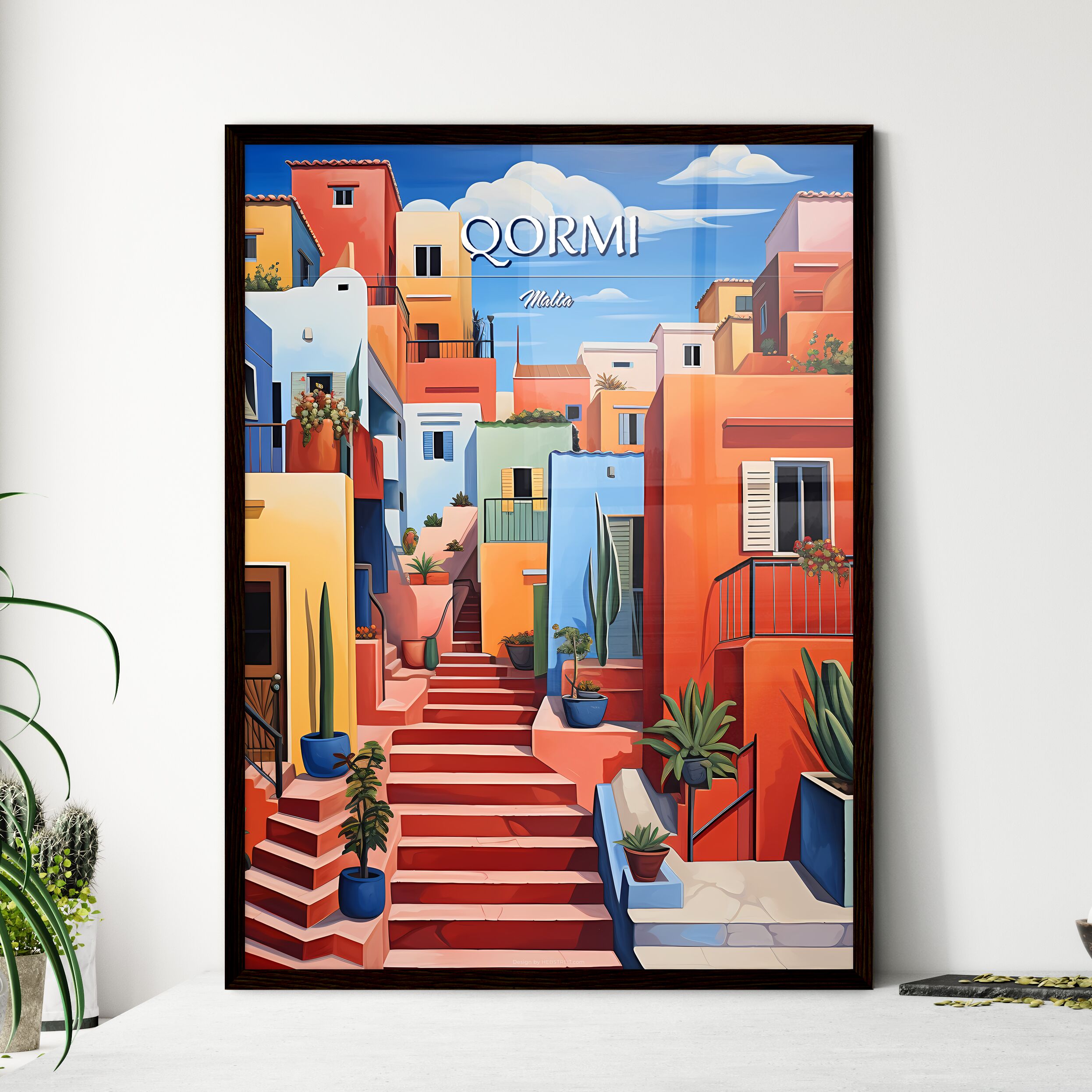 A Poster of Qormi, Malta - A Painting Of A Colorful City by HEBSTREIT