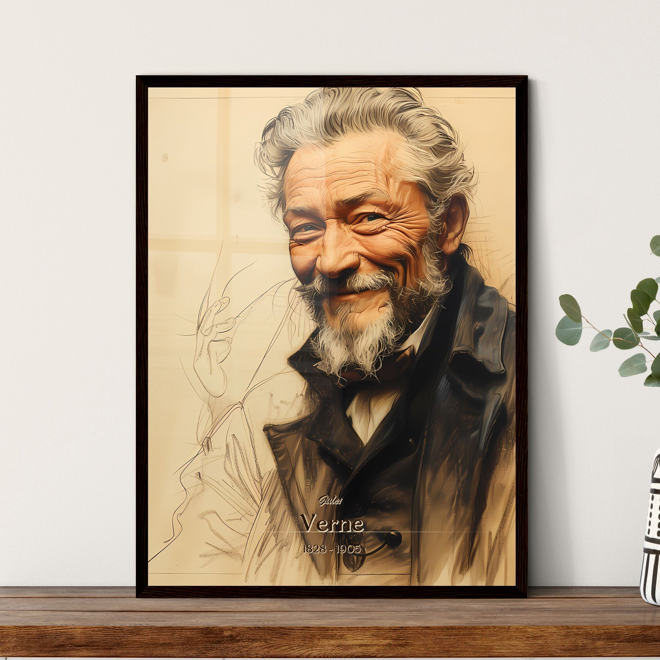 Jules, Verne, 1828 - 1905, A Poster of a man with a beard smiling by HEBSTREIT