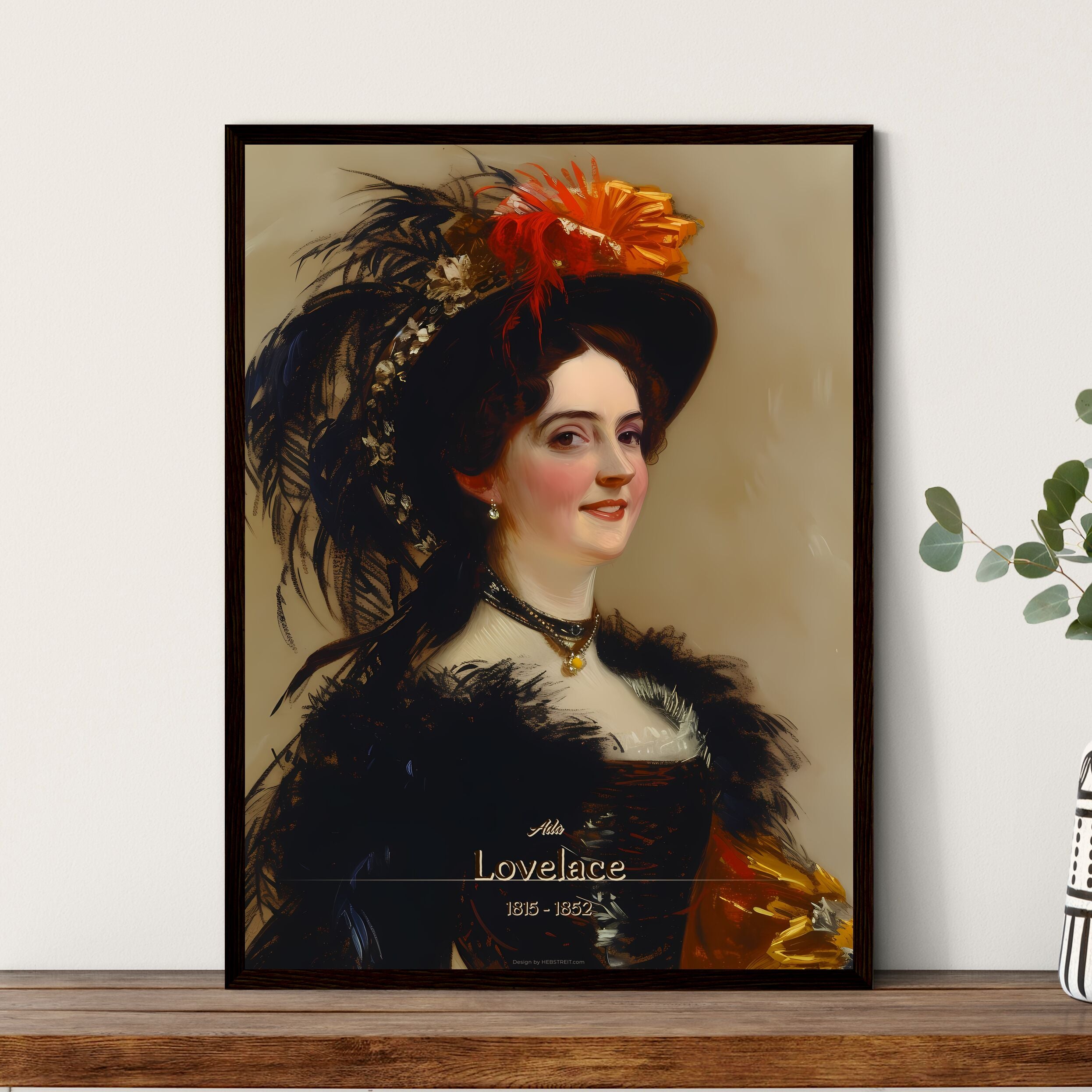 Ada, Lovelace, 1815 - 1852, A Poster of a woman in a hat and feathered ...