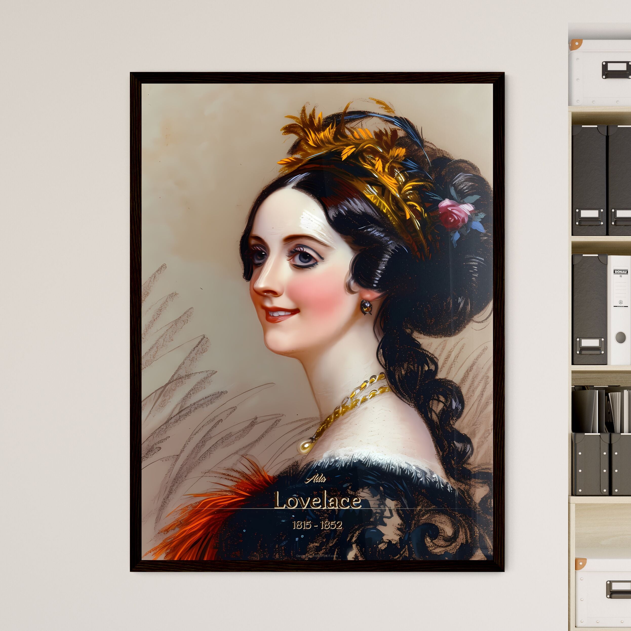 Ada, Lovelace, 1815 - 1852, A Poster of a woman with a feathered ...