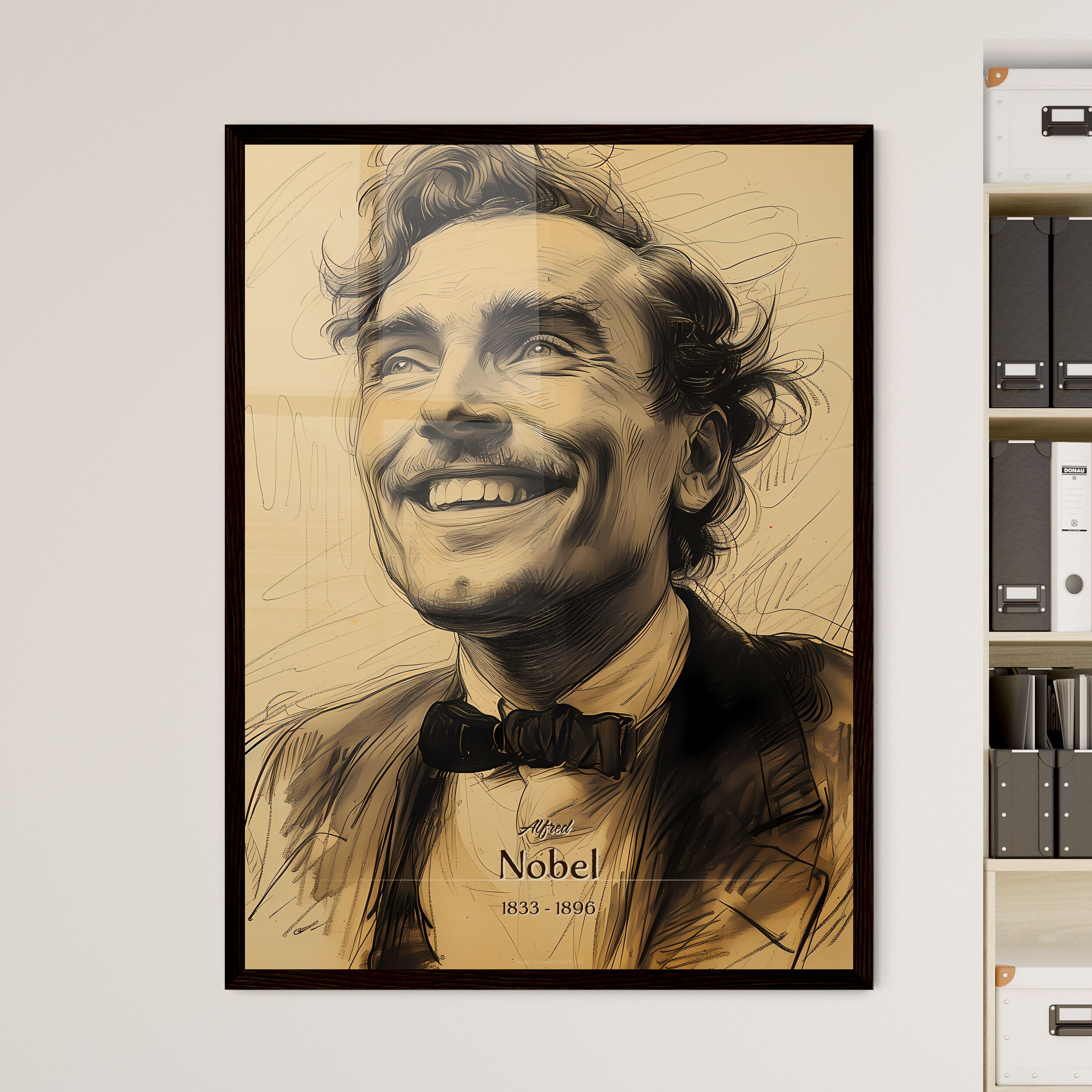 Alfred, Nobel, 1833 - 1896, A Poster of a drawing of a man smiling by ...