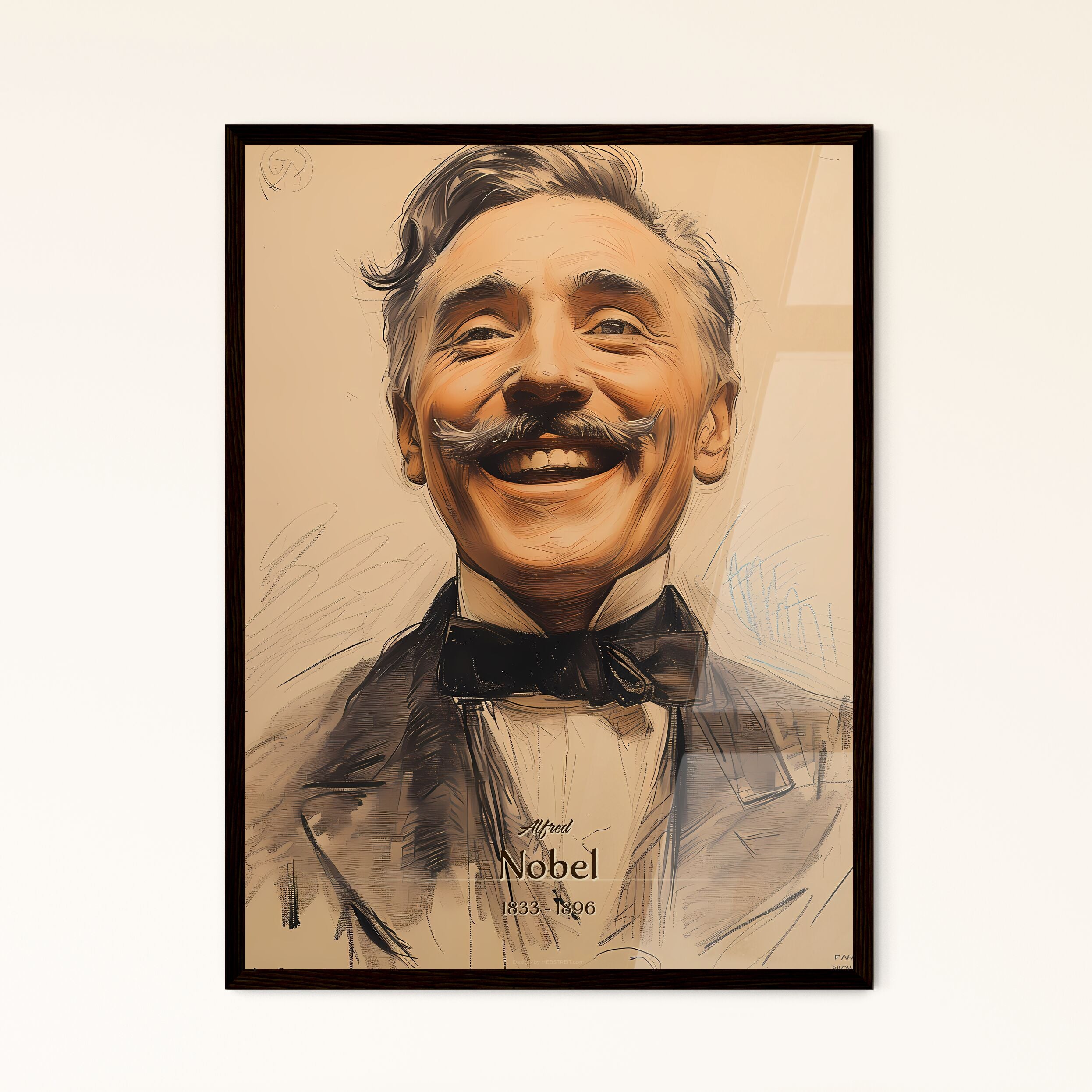 Alfred, Nobel, 1833 - 1896, A Poster of a drawing of a man smiling by ...