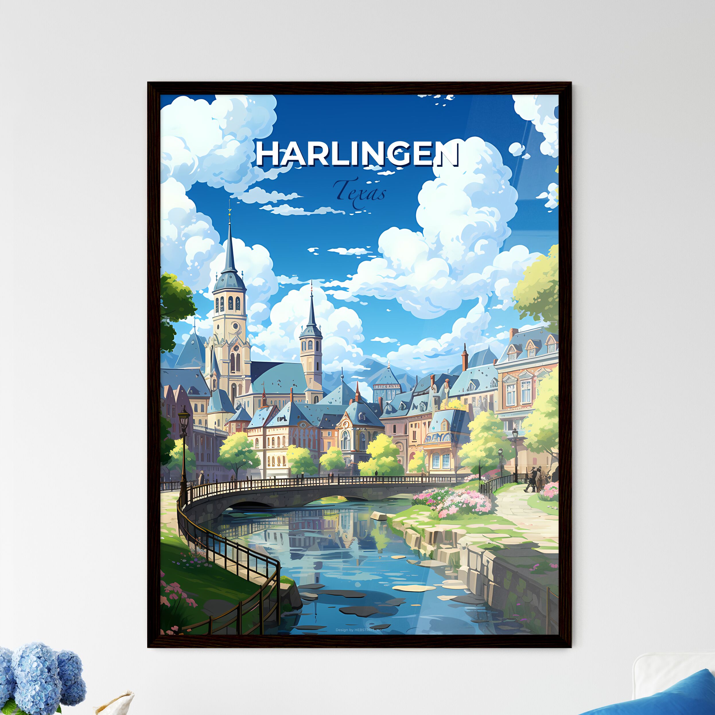 Harlingen, Texas, A Poster of a bridge over a river with a bridge and a ...