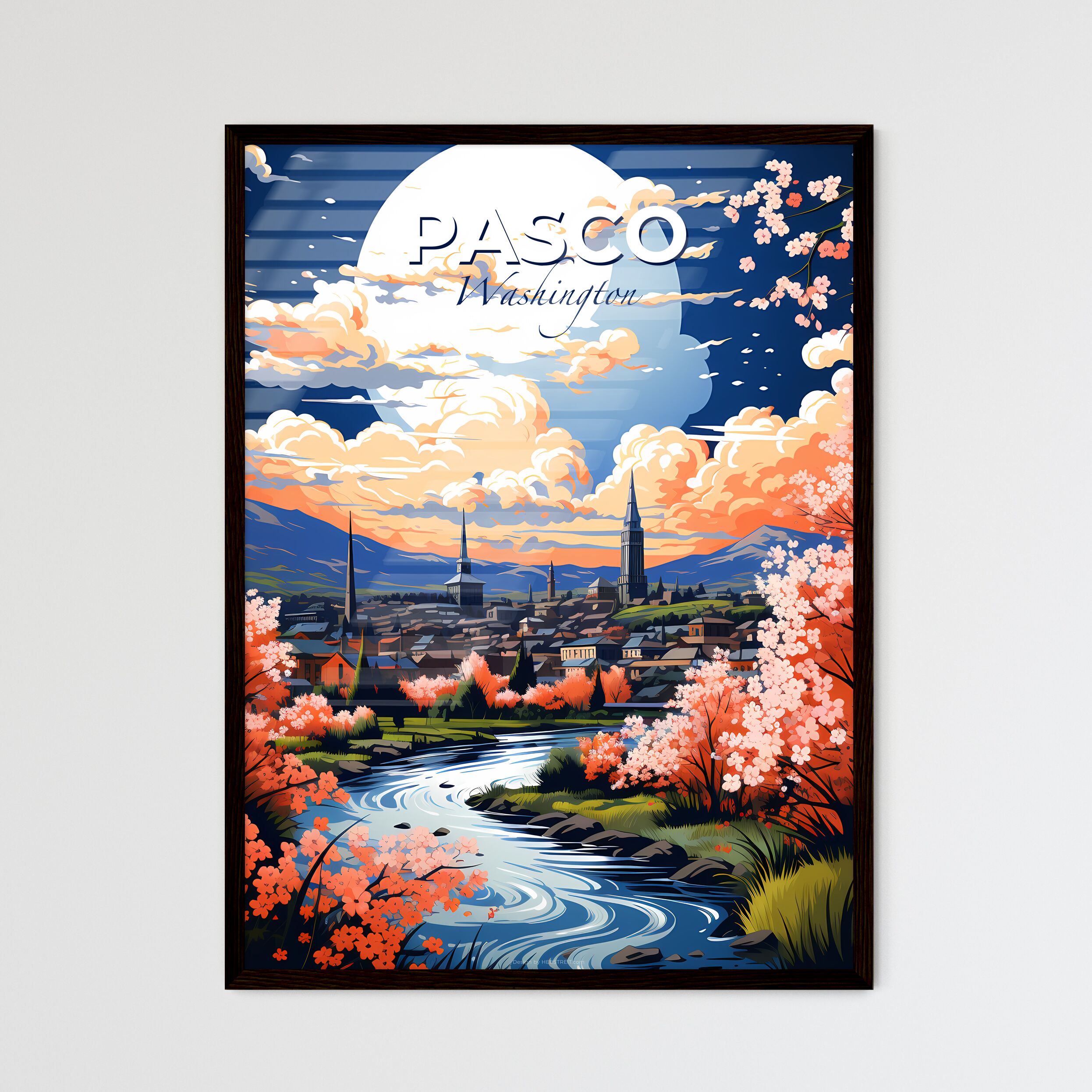 Pasco, Washington, A Poster of a river running through a city by HEBSTREIT