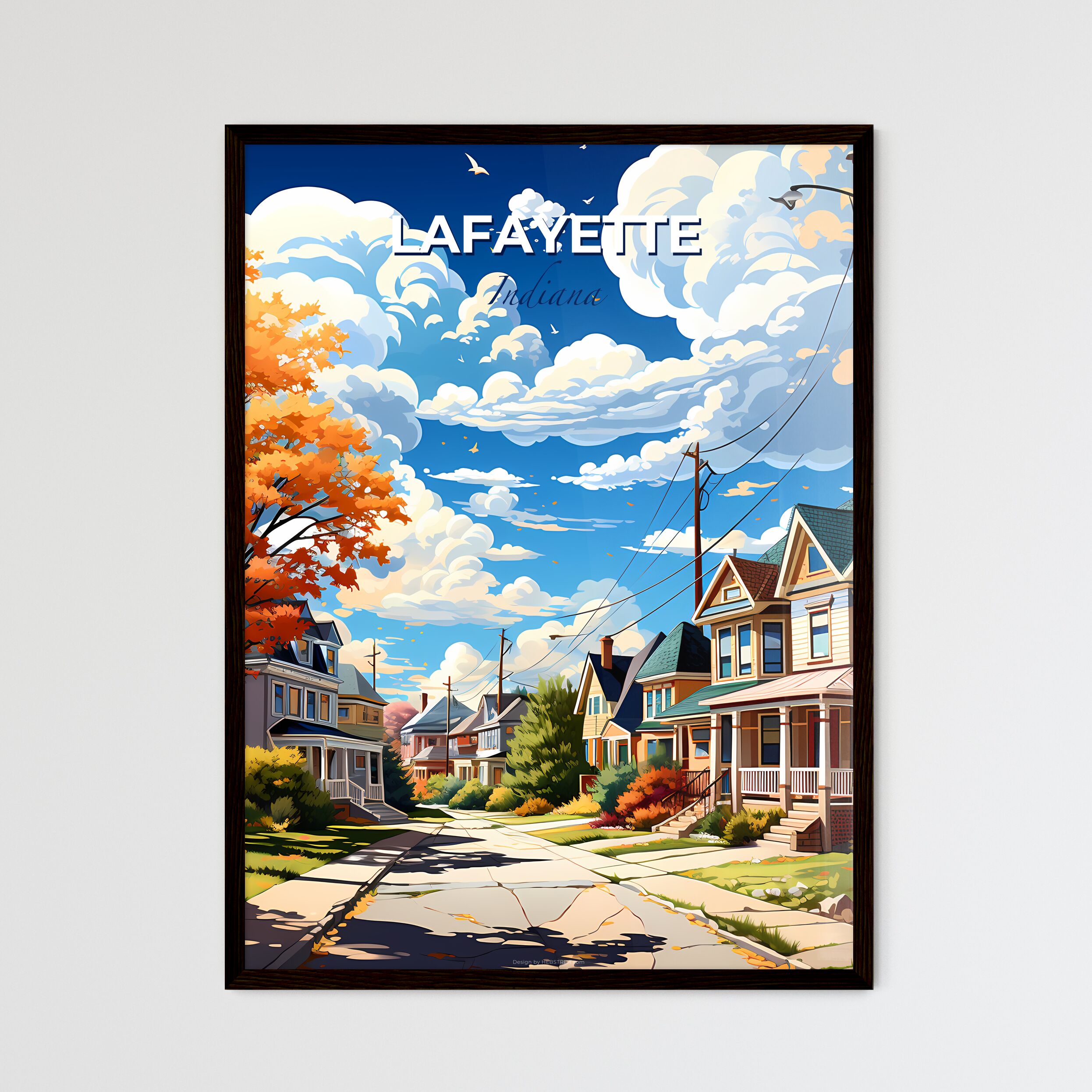 Lafayette, Indiana, A Poster of a street with houses and trees by HEBSTREIT