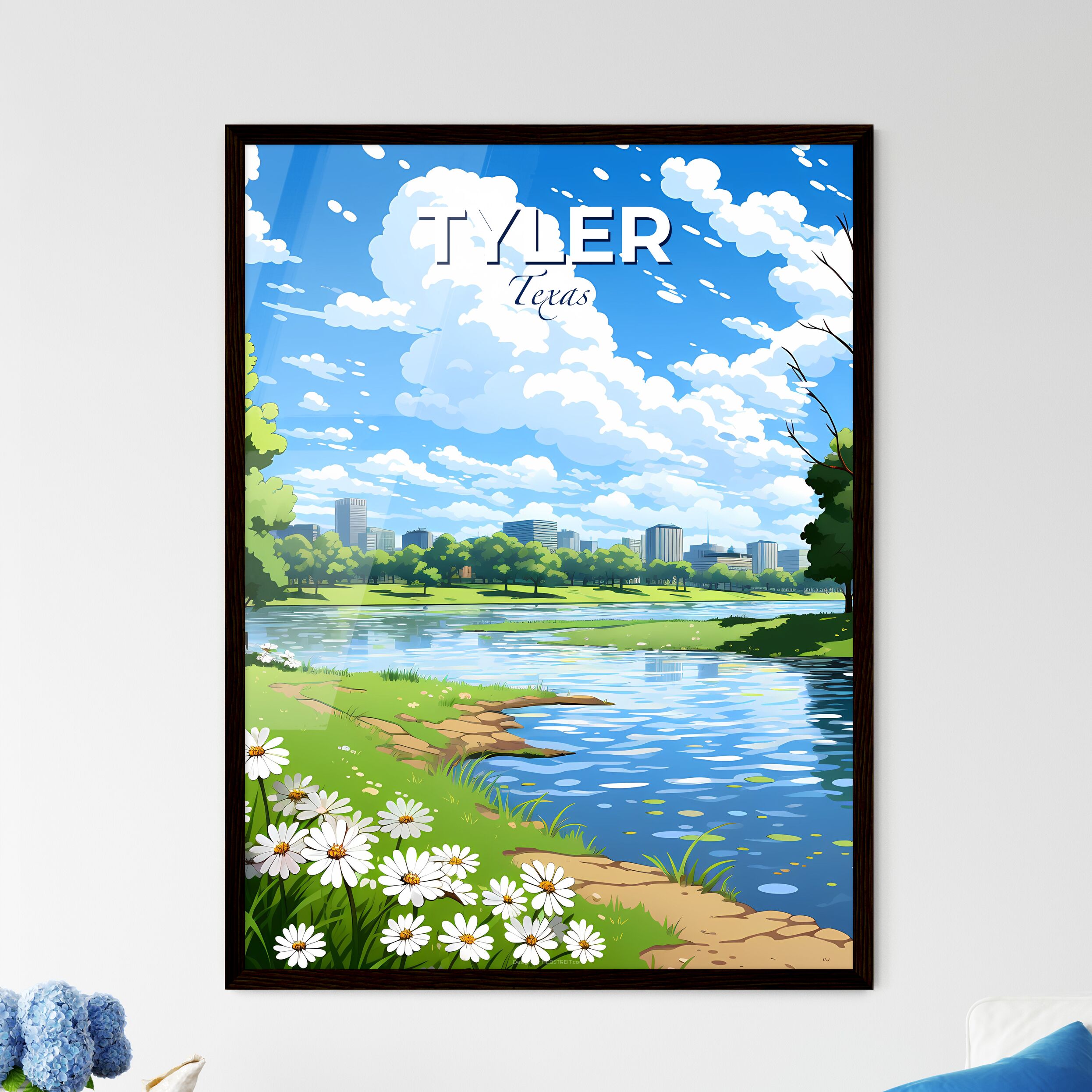 Tyler, Texas, A Poster of a river with flowers and trees by HEBSTREIT