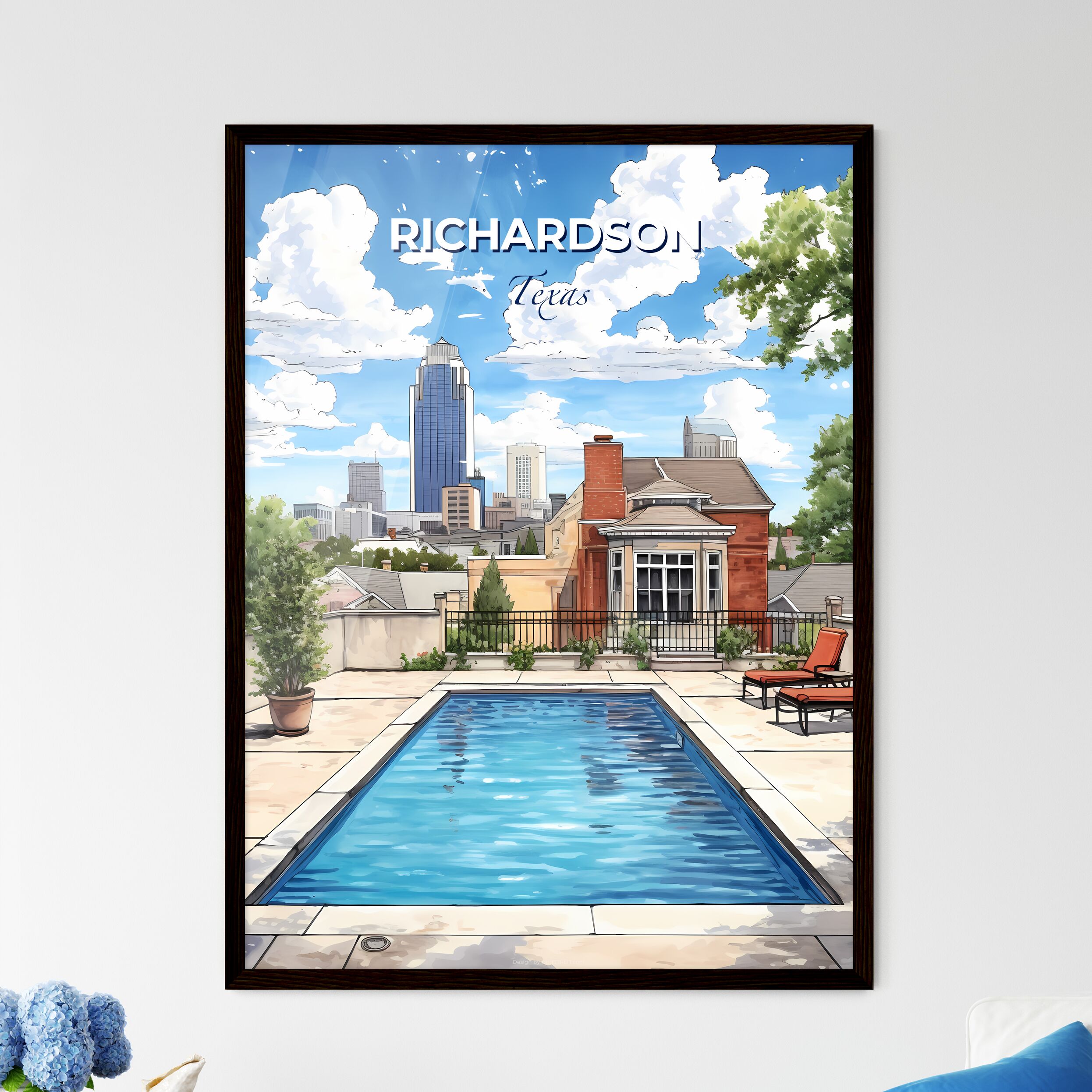 Richardson, Texas, A Poster of a pool on a rooftop with a building in ...