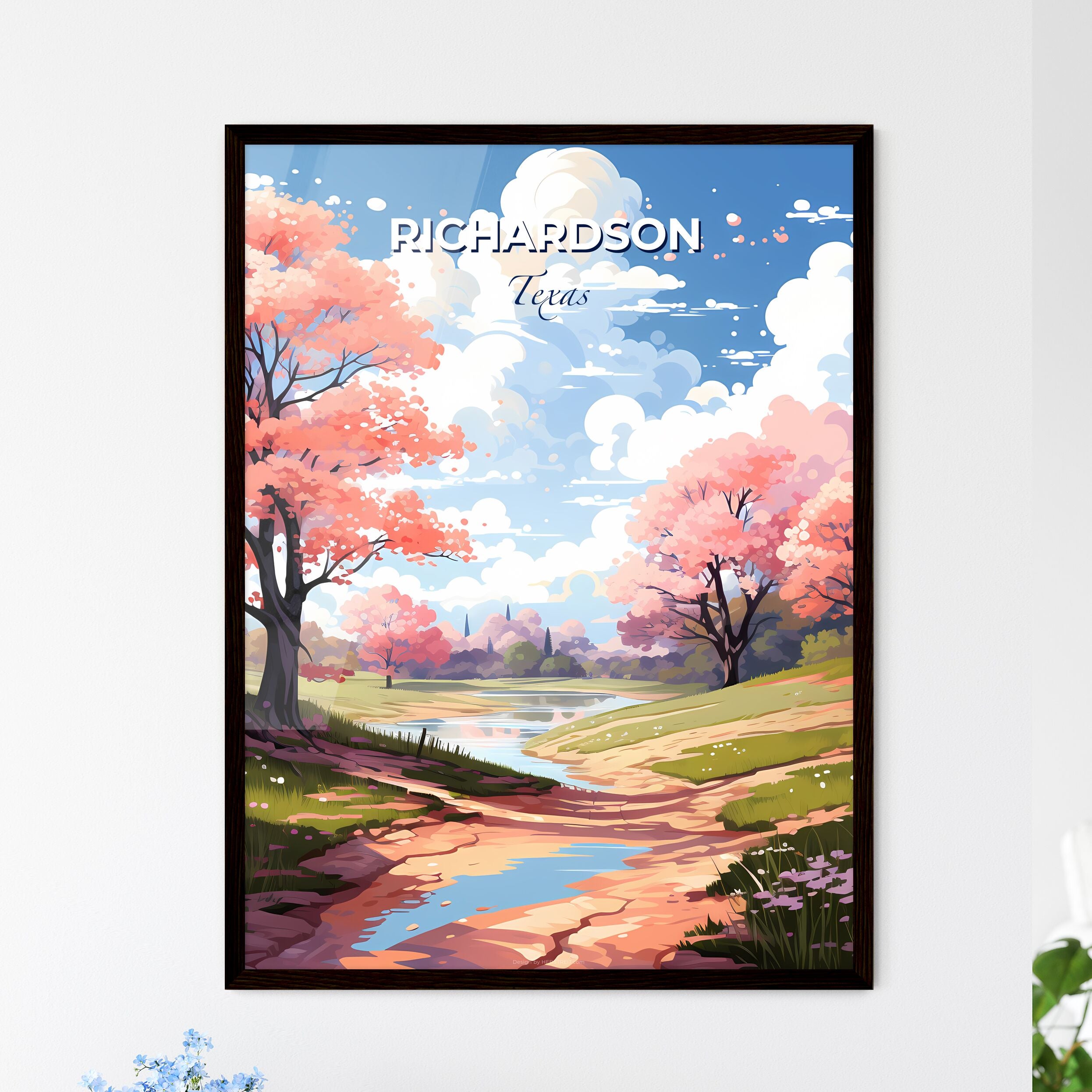Richardson, Texas, A Poster of a landscape with a river and trees by ...