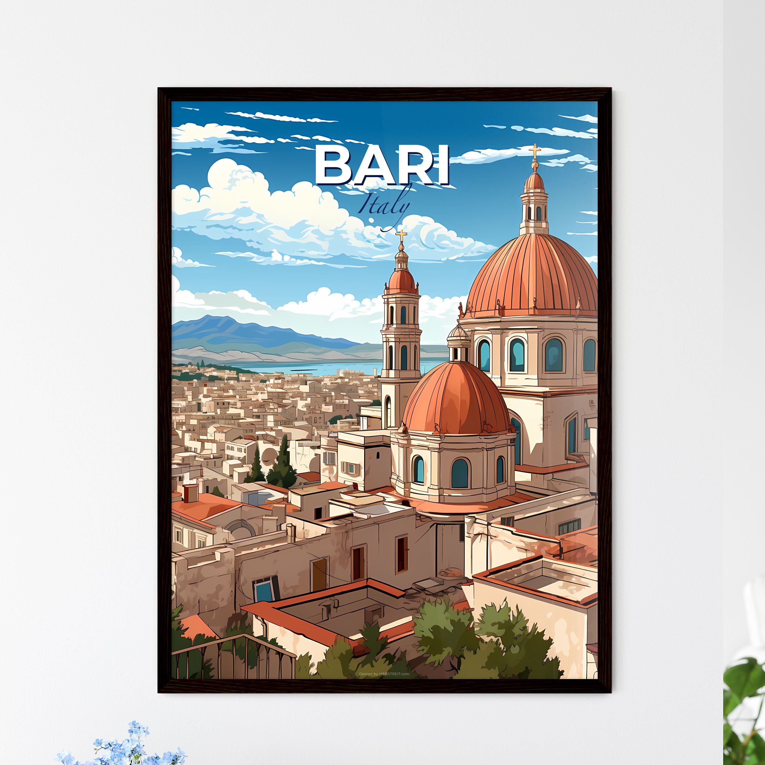 Bari, Italy, A Poster of Florence Cathedral with a dome and a city ...