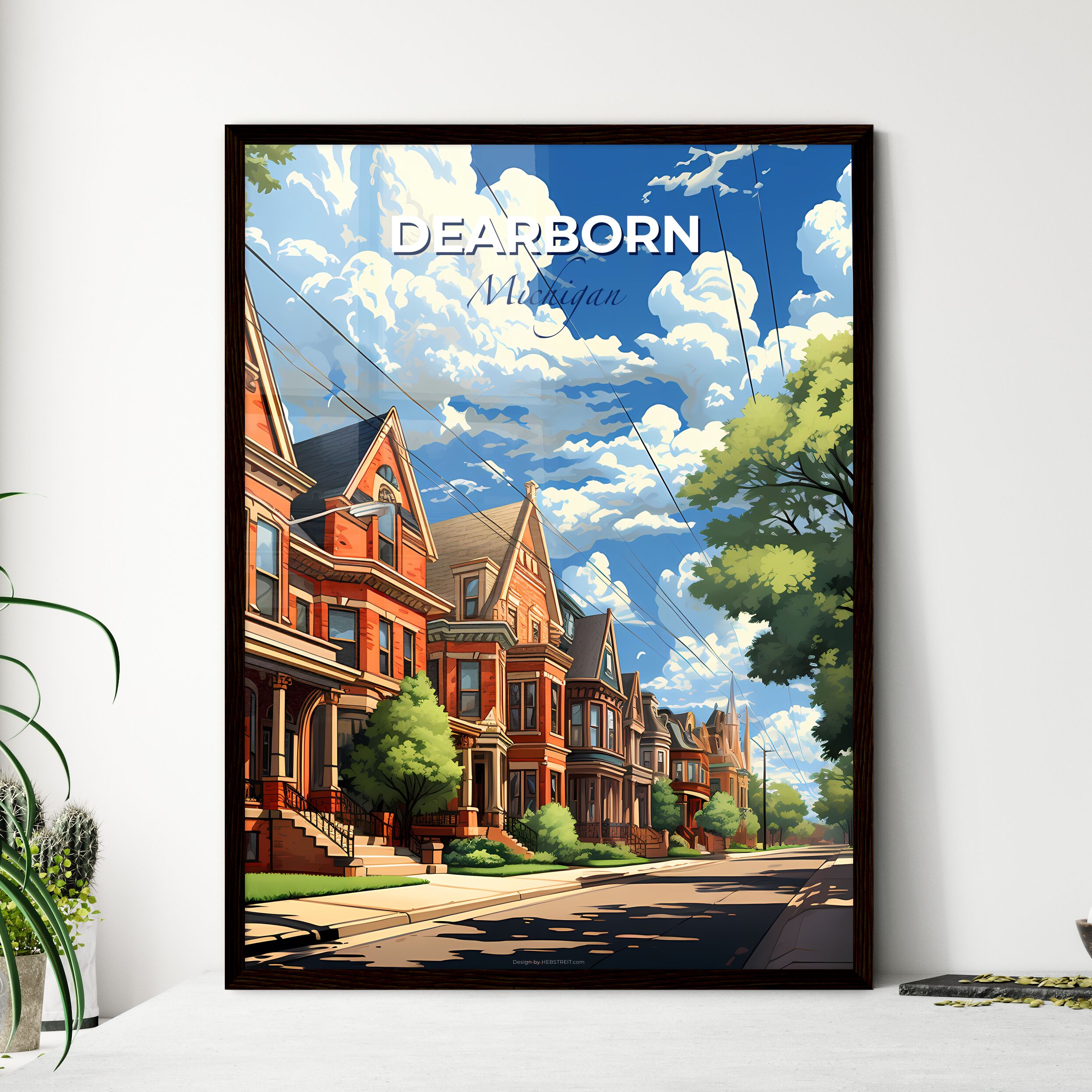 Dearborn, Michigan, A Poster of a row of houses on a street by HEBSTREIT