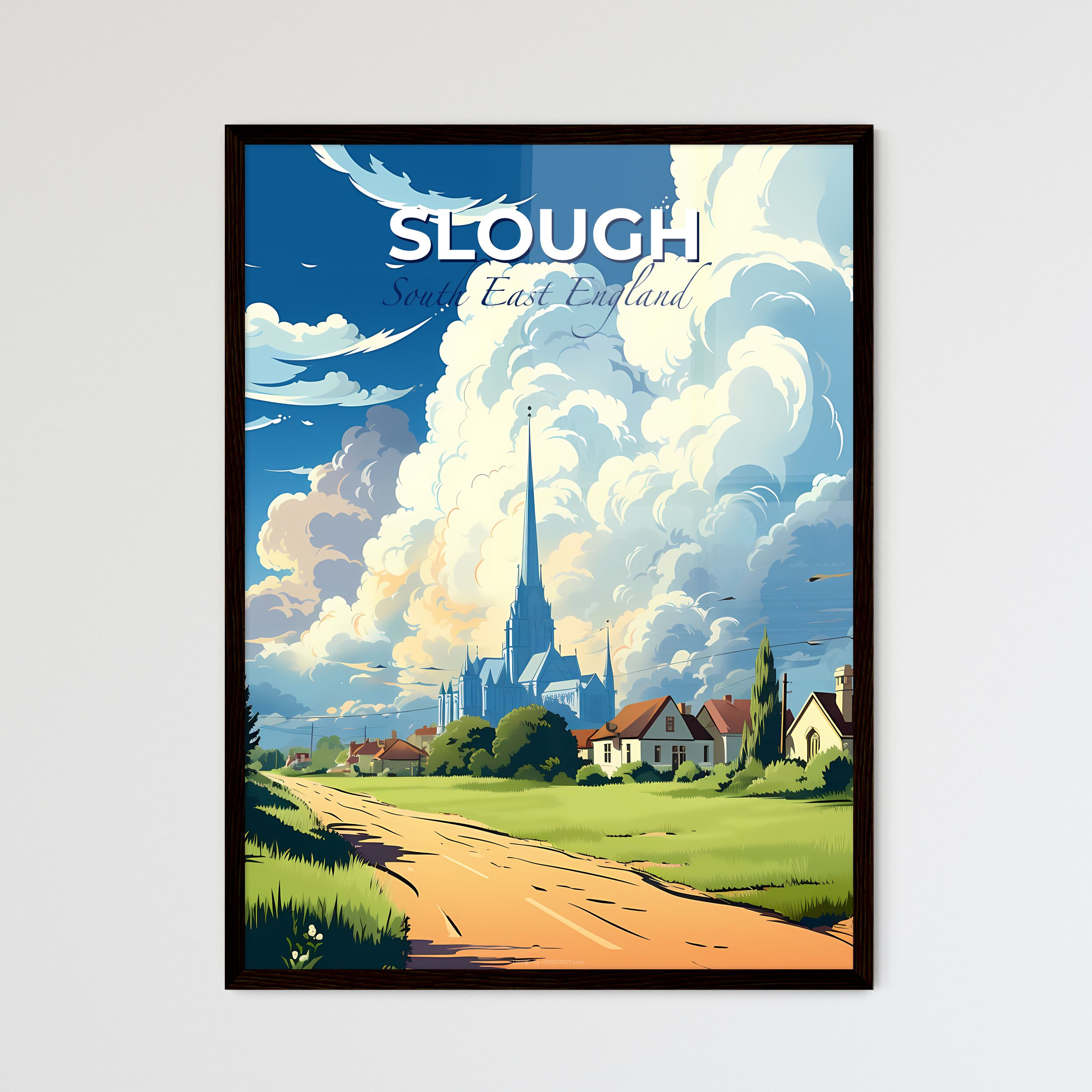 Slough, South East England, A Poster of a road leading to a town by ...