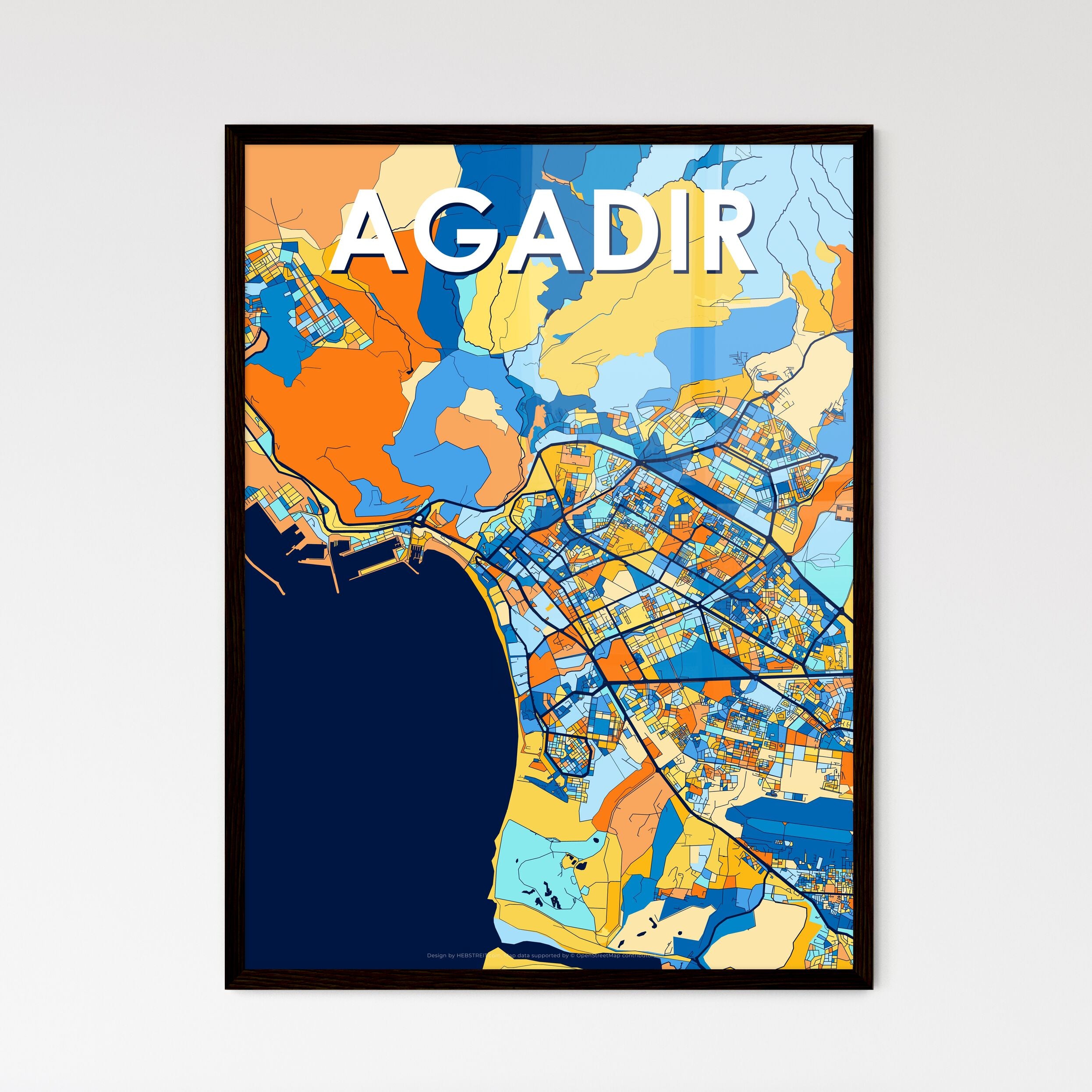 Agadir Morocco Vibrant Map Poster – HEBSTREIT