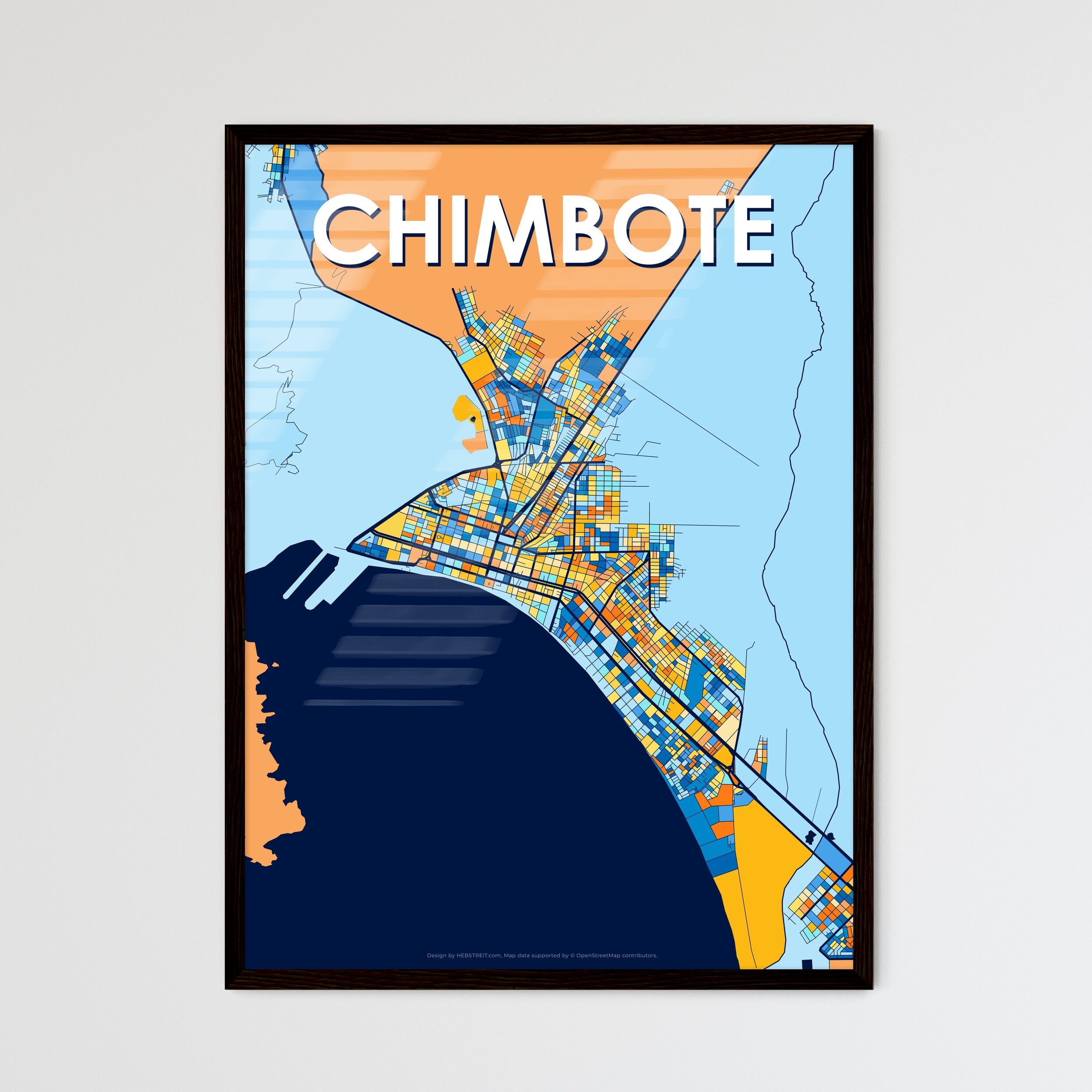 CHIMBOTE PERU Vibrant Colorful Art Map Poster by HEBSTREIT