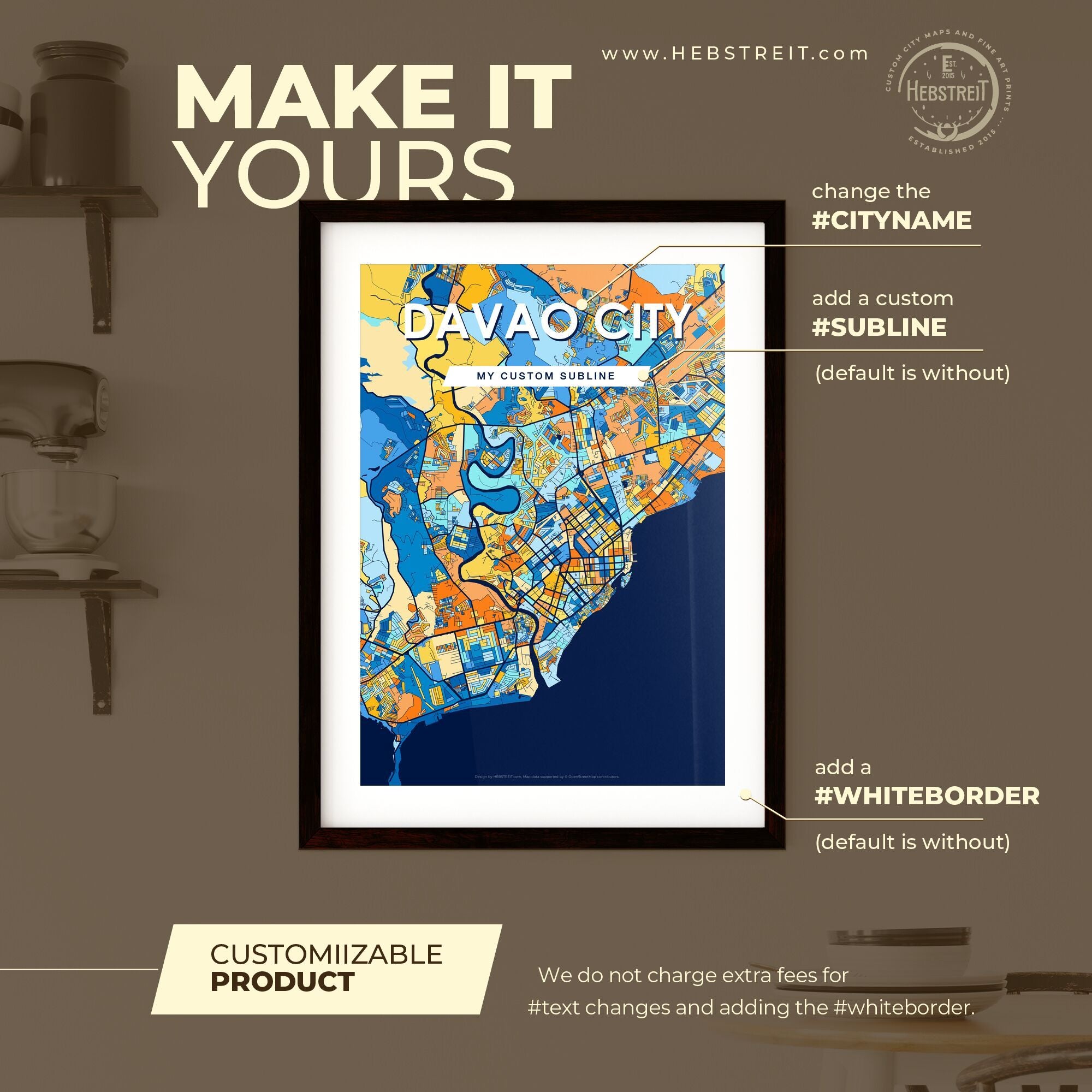 Davao City Philippines Vibrant Map Poster – HEBSTREIT