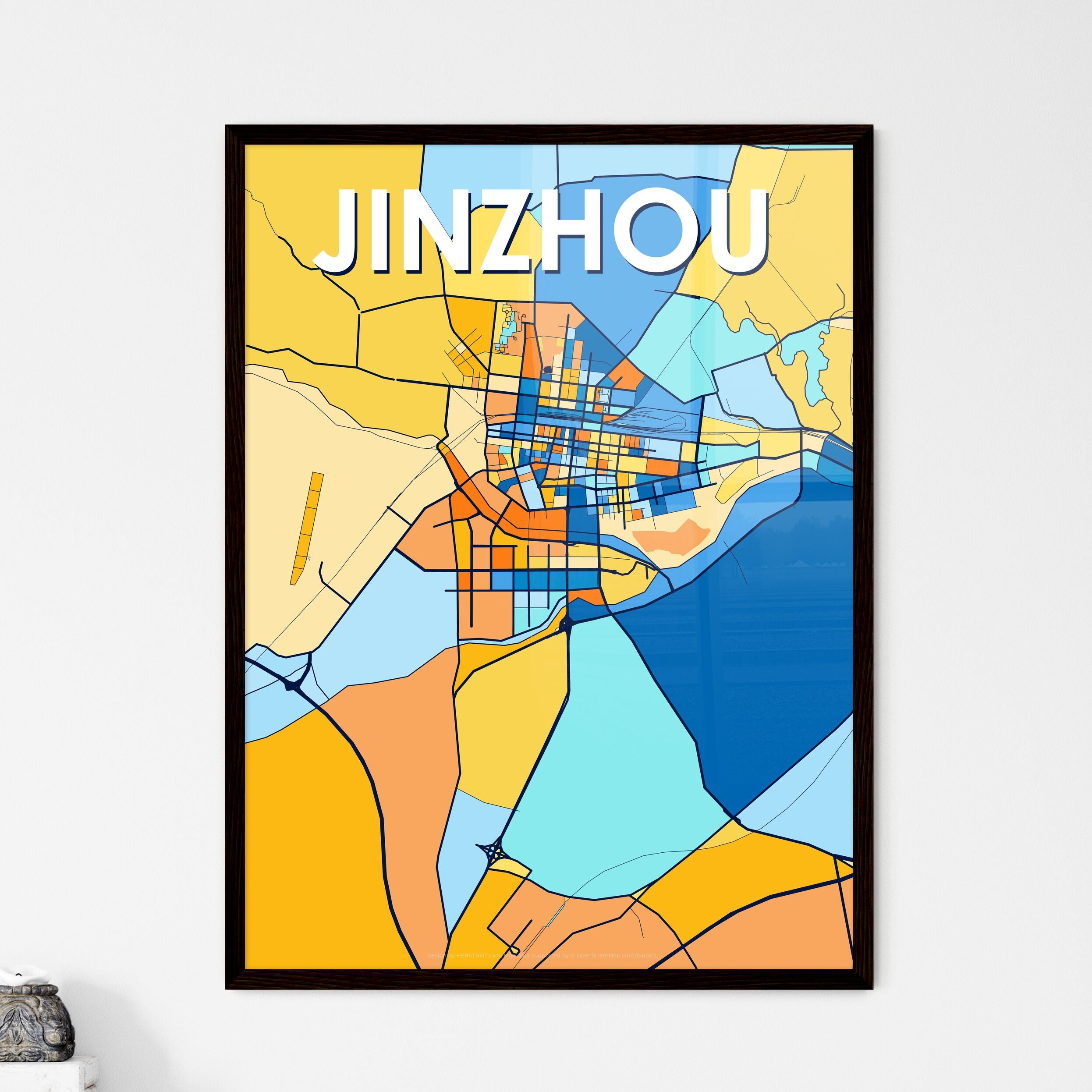 JINZHOU CHINA Vibrant Colorful Art Map Poster by HEBSTREIT