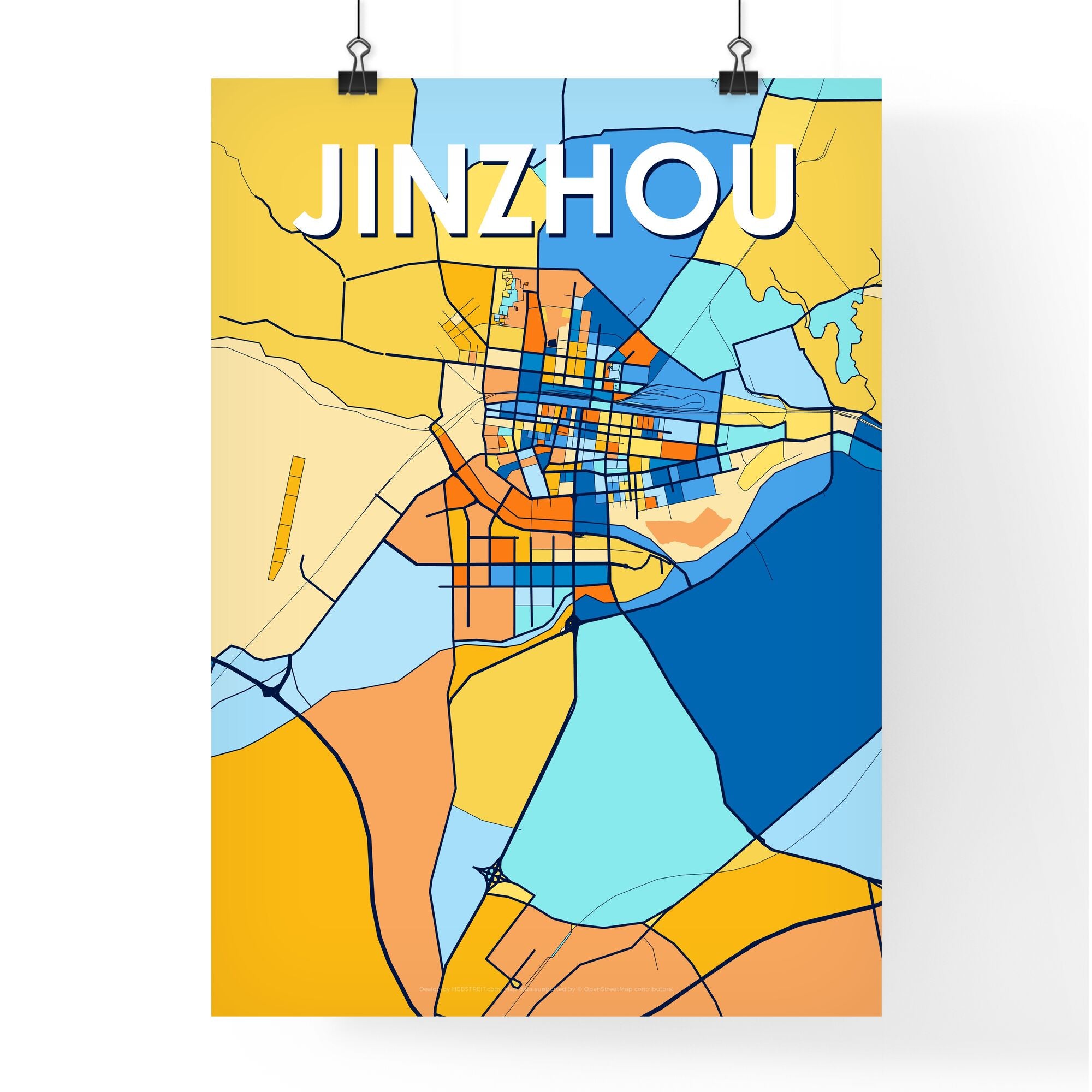 JINZHOU CHINA Vibrant Colorful Art Map Poster by HEBSTREIT