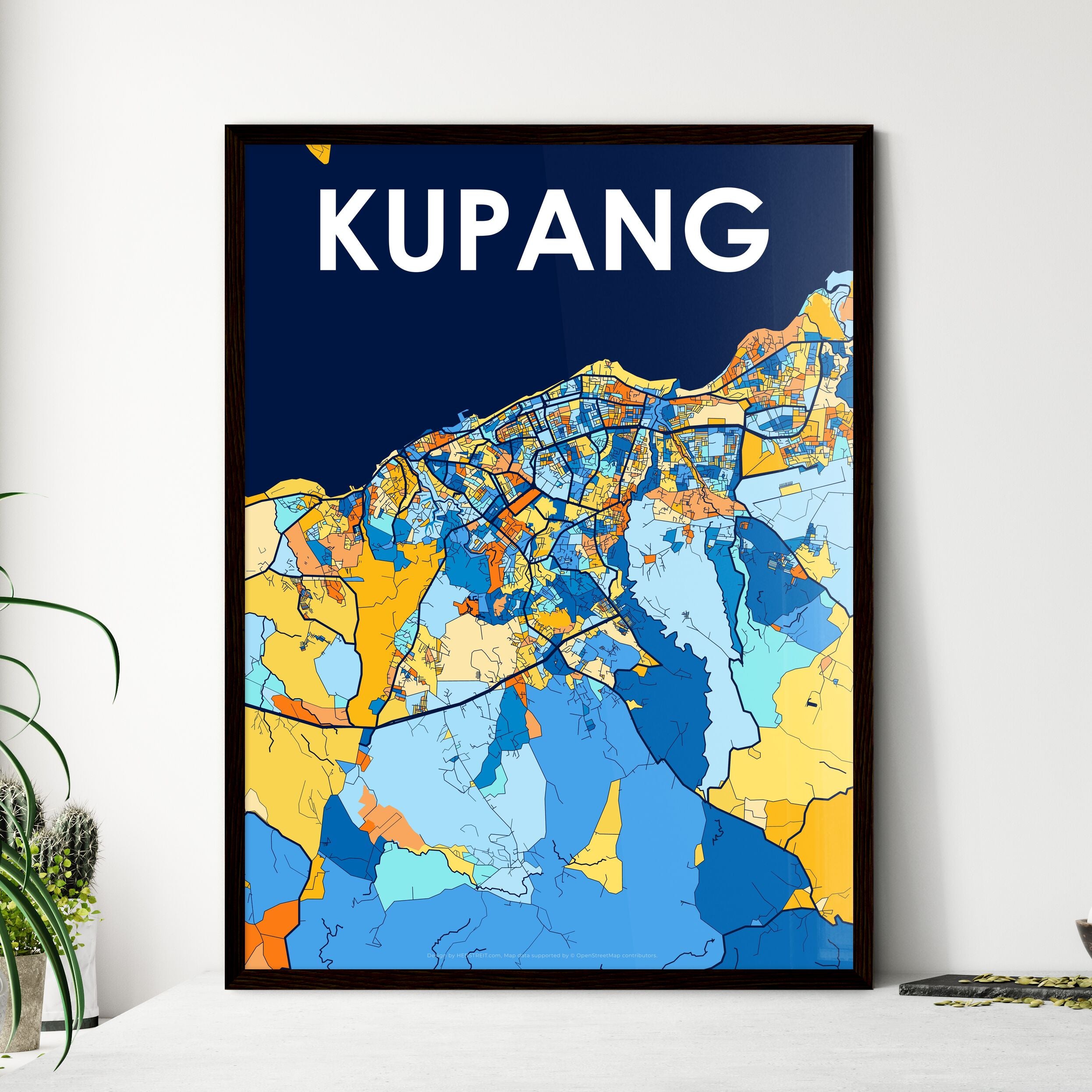 Kupang Indonesia Vibrant Map Poster – HEBSTREIT