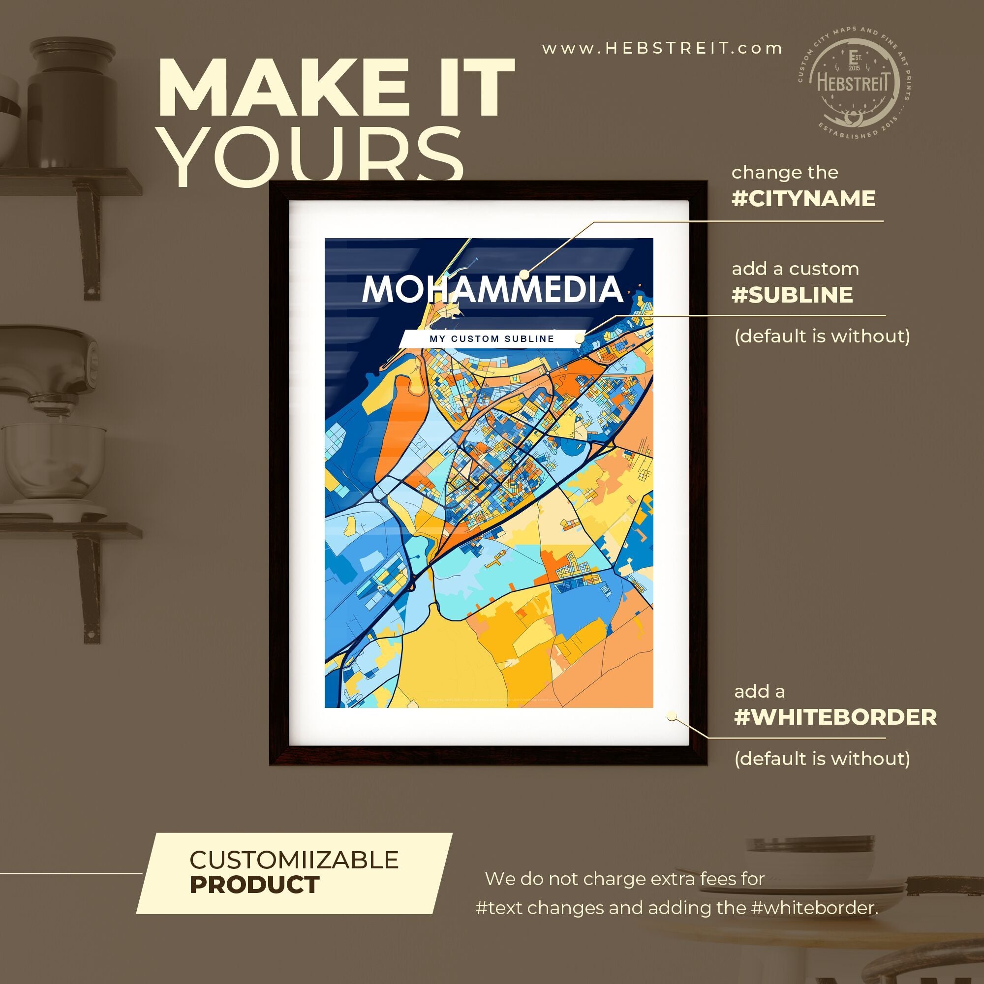 Mohammedia Morocco Vibrant Map Poster – HEBSTREIT