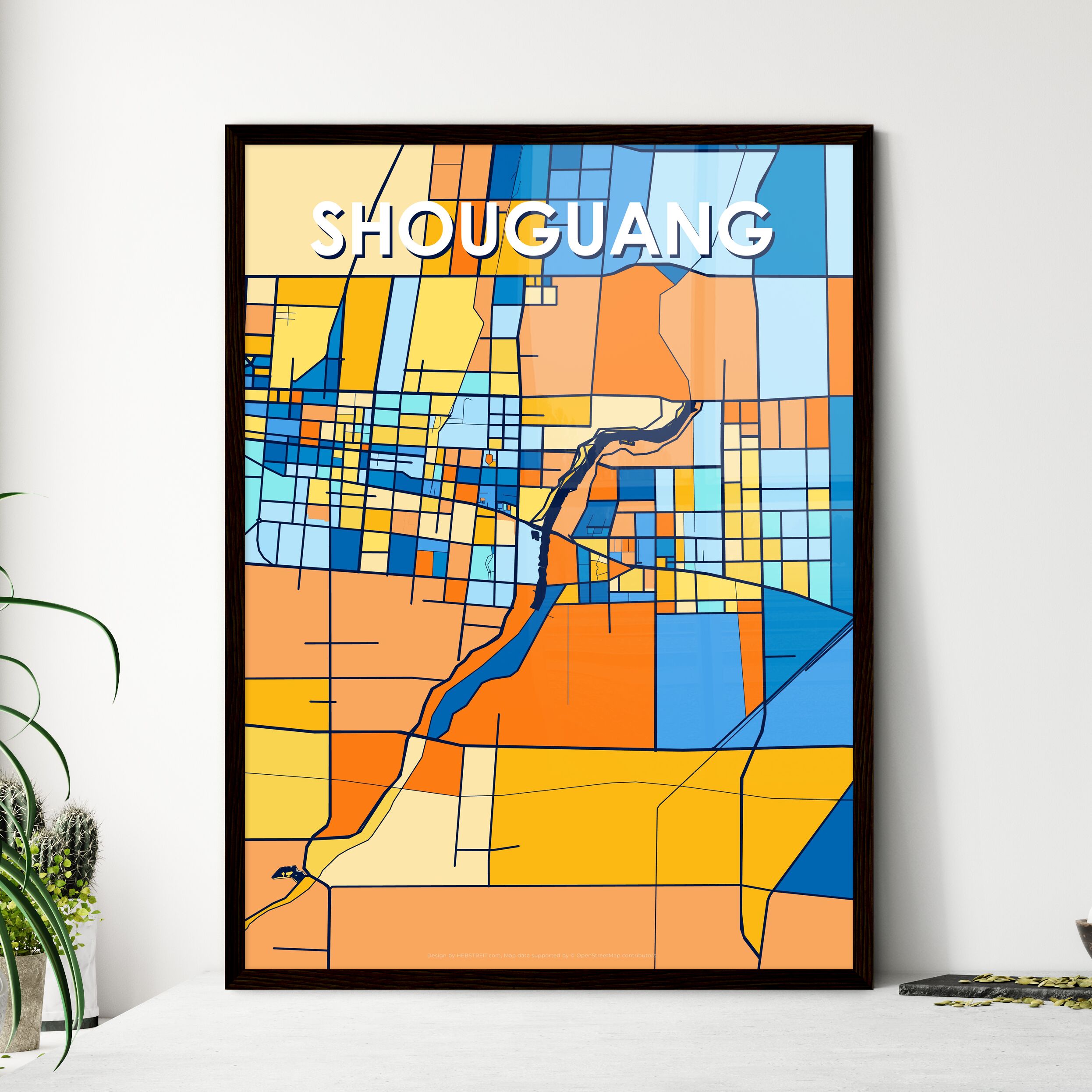 Shouguang China Vibrant Map Poster – HEBSTREIT