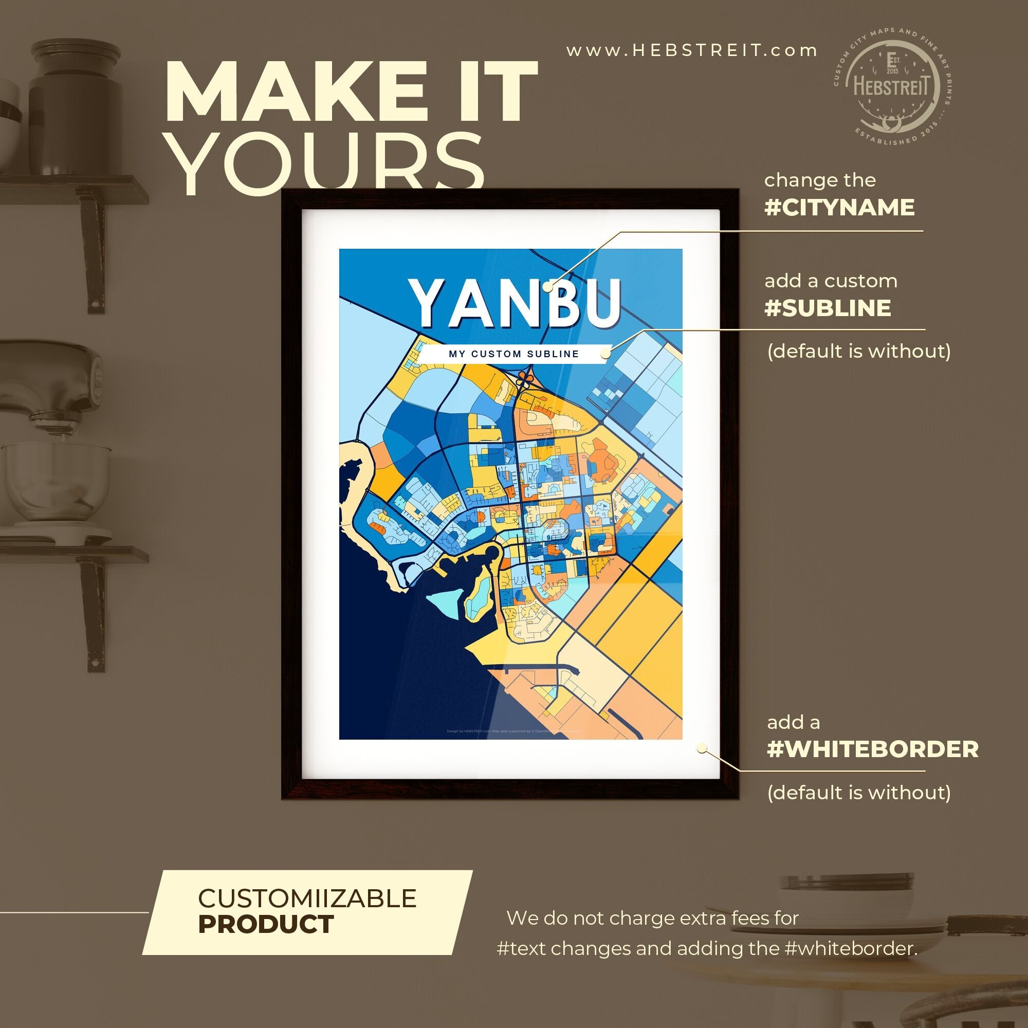 Yanbu Saudi Arabia Vibrant Map Poster – HEBSTREIT